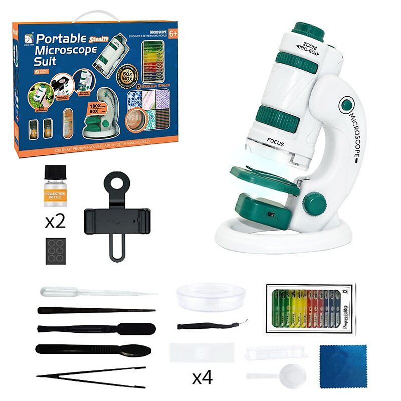Детский Микроскоп для Школьников с Увеличением 1200х Портативный Игрушка для Исследований в Подарок Набор
