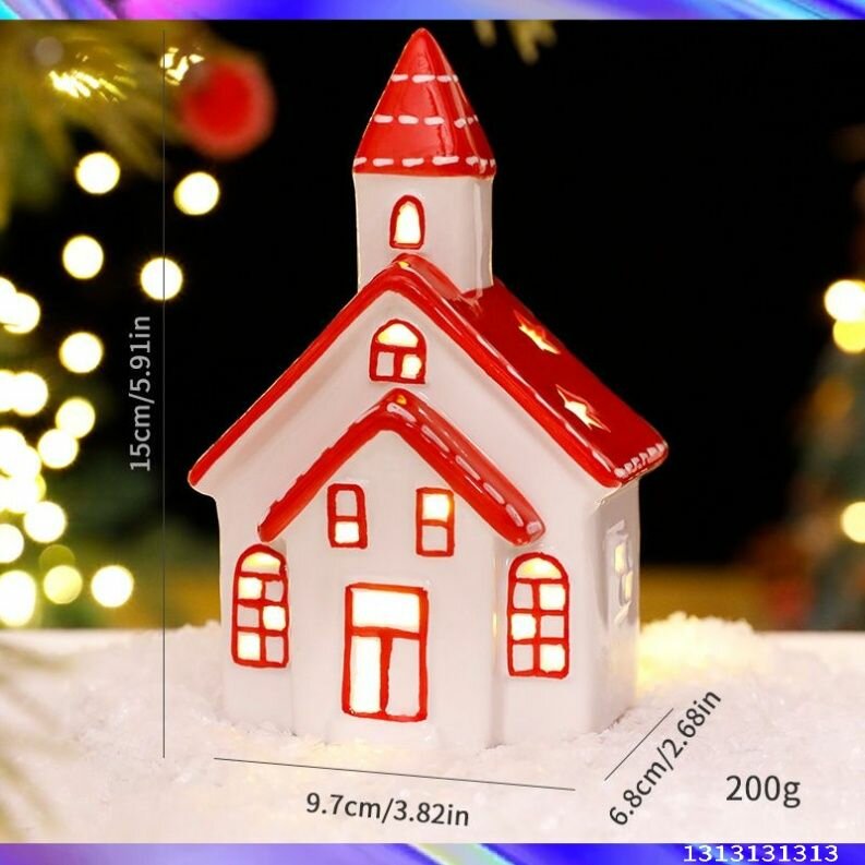 Фарфоровая статуэтка New Year с эксклюзивной подсветкой, декоративный новогодний домик