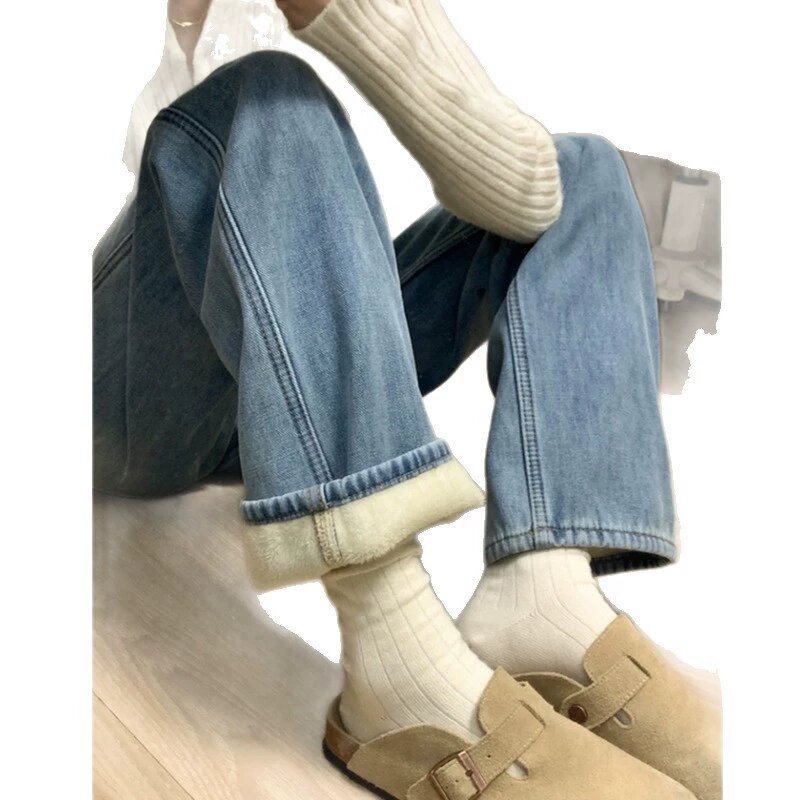 Женские джинсы LI Mall С мехом прямой большой размер тепло, Размер_