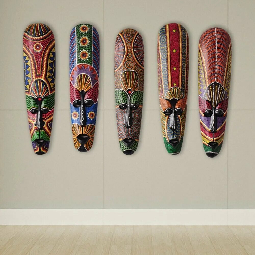 (F A Q Y) Деревянная Маска Настенная Твердая Резьба Окрашенная Декор Стены Бар Украшения Дома Африканский Тотем Ремесел B