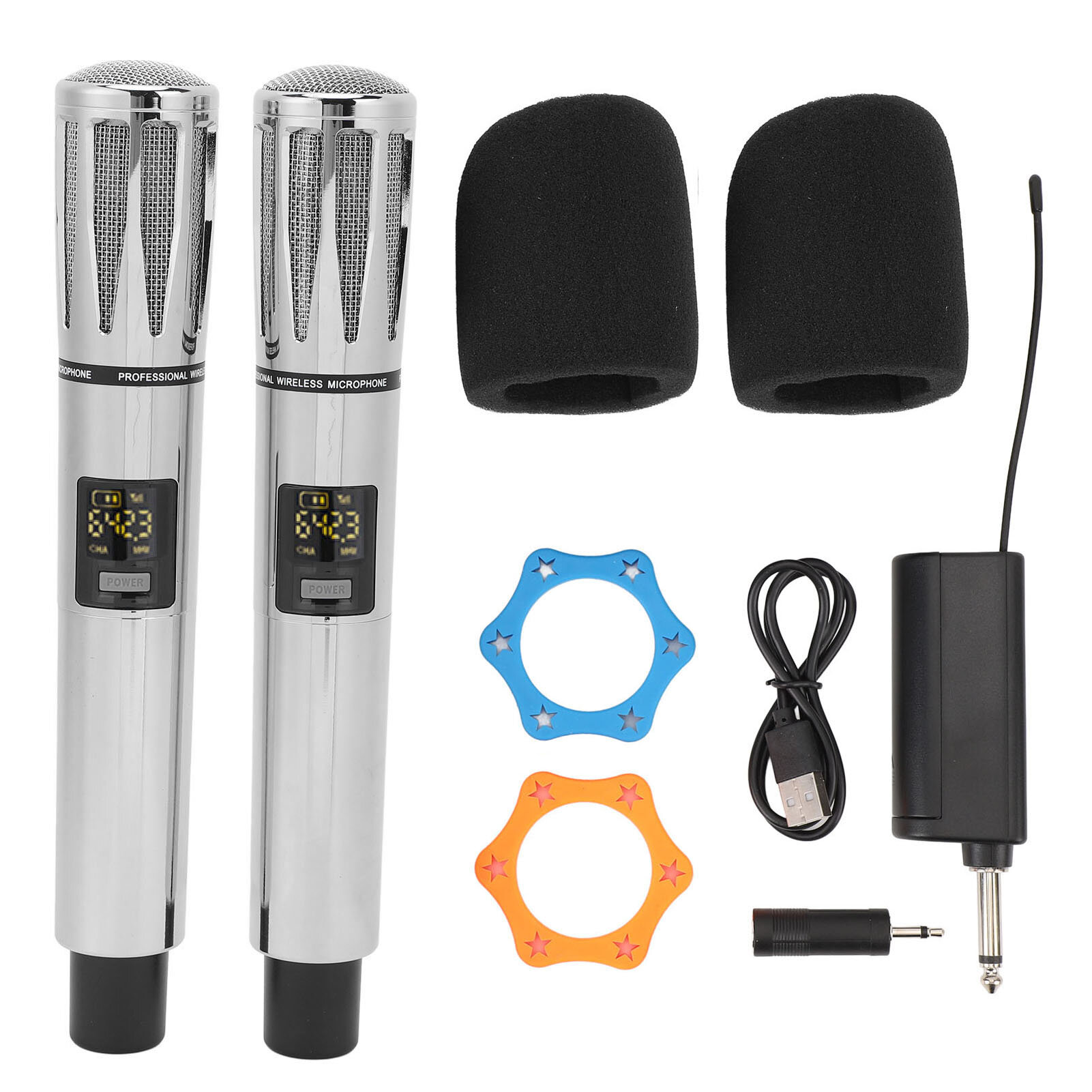 Беспроводная микрофон UHF Двойная ручная беспроводная беспроводная динамическая система микрофонов с приемником для караоке речевой партия пения в диапазоне 100 м серебра