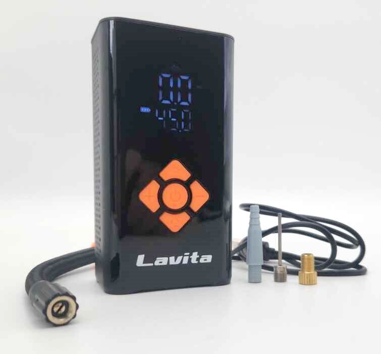 Компрессор автомобильный беспроводной Lavita LA 191628 18 л/мин, 7.4V, 50Вт, 10.5А, 8.4атм, АКБ Li-Ion 2000mAh*2, цифр. д