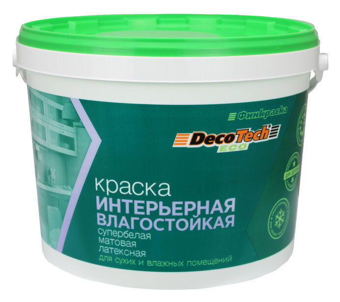 Краска DecoTech ECO интерьерная влагостойкая латексная, матовая 14кг