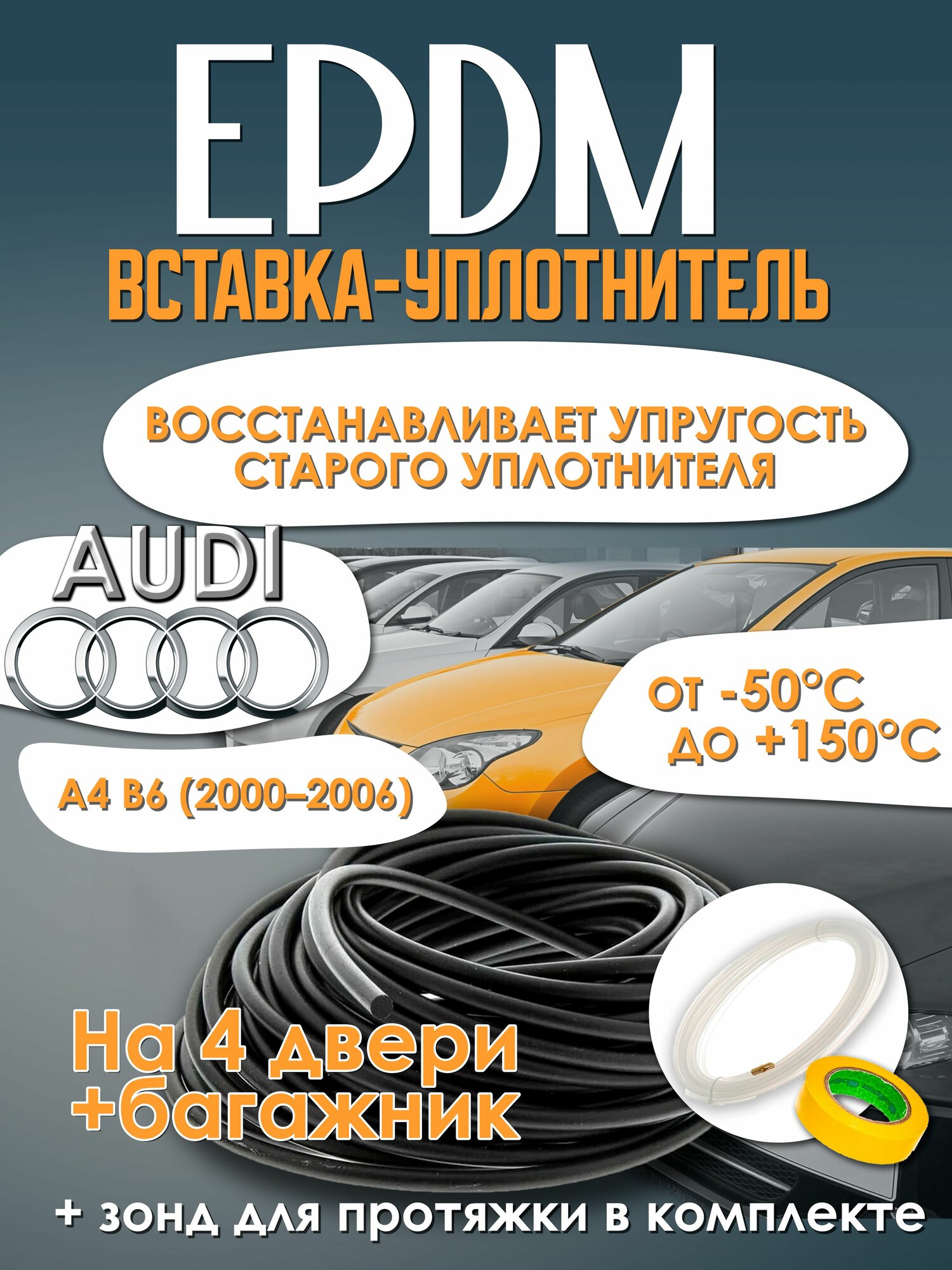 EPDM вставка-уплотнитель для дверей автомобиля Audi A4 B6 (2000-2006)/ Ауди А4 Б6