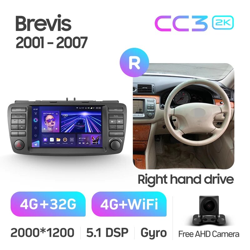 TEYES Тиайс CC3 2K Штатная магнитола For Тойота Брэвис G10 рестайлинг For Toyota Brevis G10 2001 - 2007 Right hand driver до 8-ЯДЕР, до 6 + 128ГБ 27EQ + DSP автомагнитола 2 DIN DVD 10 головное устройство Brevis 2K 32G-R