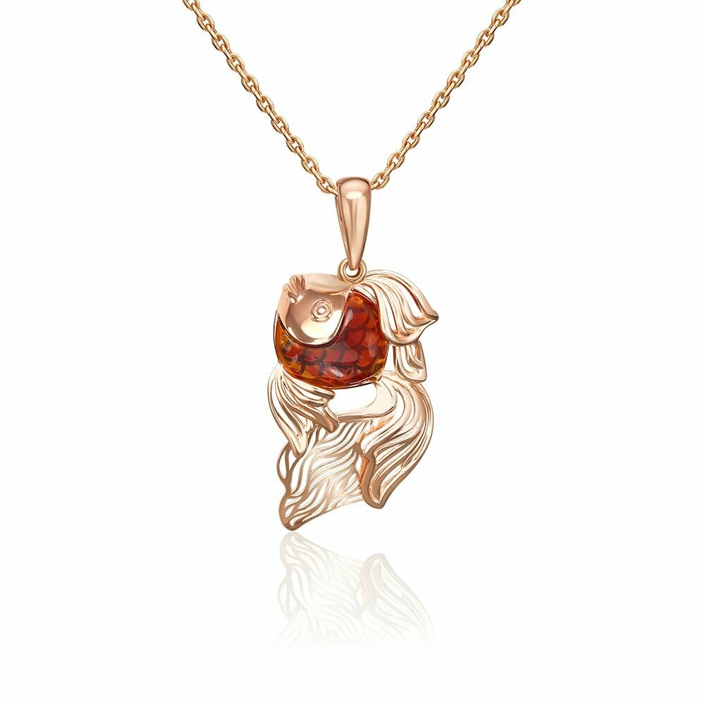 Подвеска, красное золото, 585 проба, янтарь