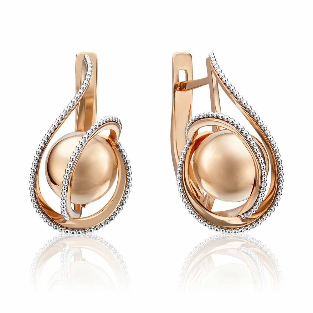 Серьги, комбинированное золото, 585 проба, родирование