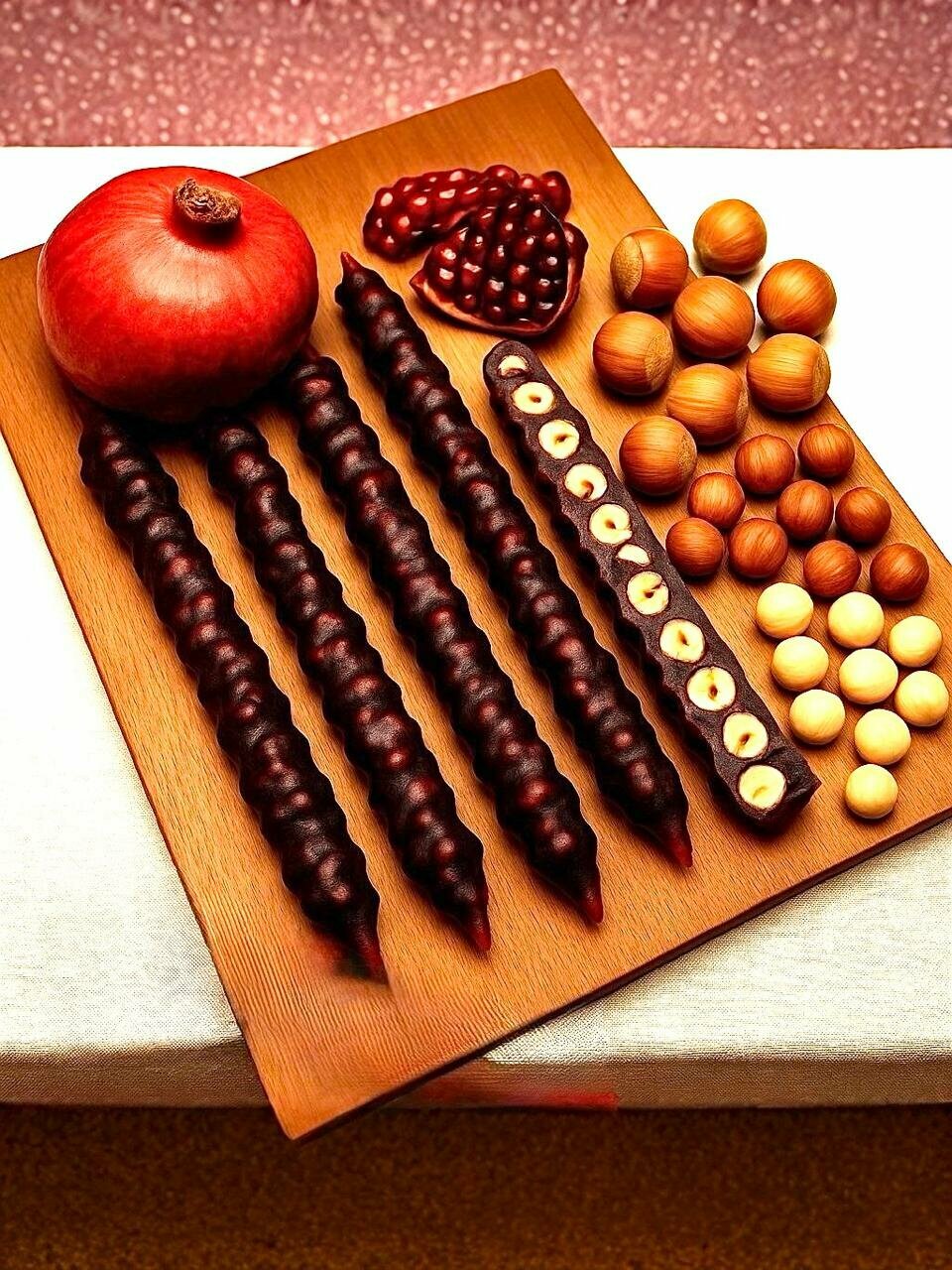 Чурчхела фундук-гранат 4 стика, ремесленная без сахара/без глютена 150г+-20г, вакуум