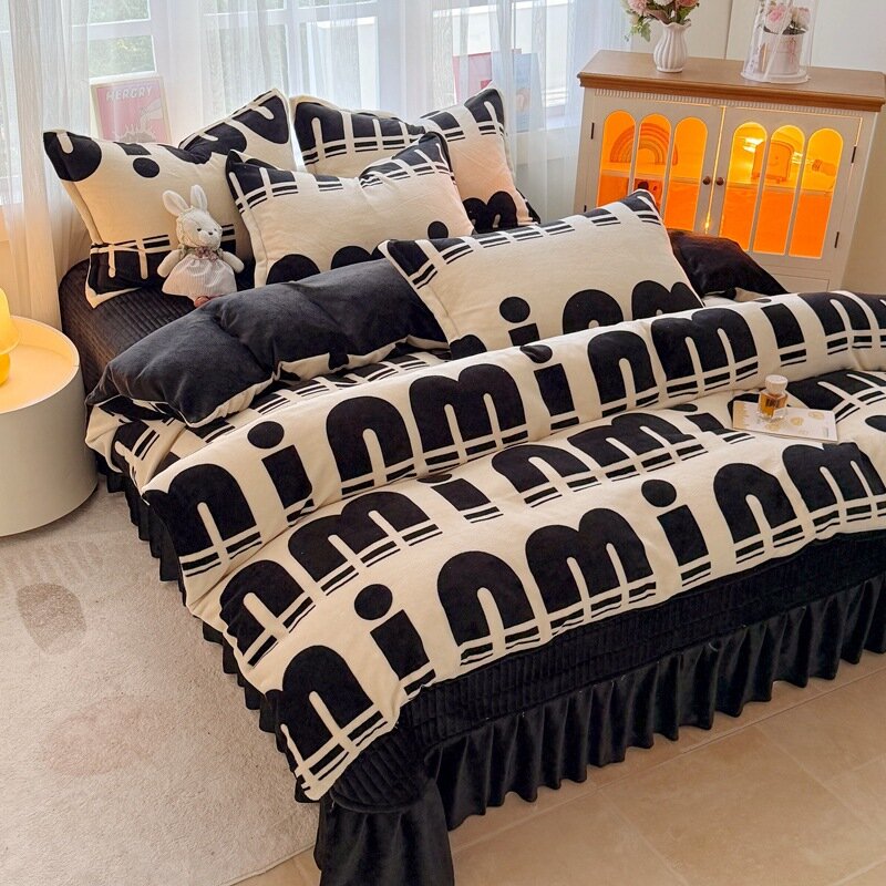 Комплект простыней из утолщенного молочного флиса категории А (4 предмета), зимняя флисовая простыня и пододеяльник, комплект постельного белья из детского флиса из трех предметов,220*240cm