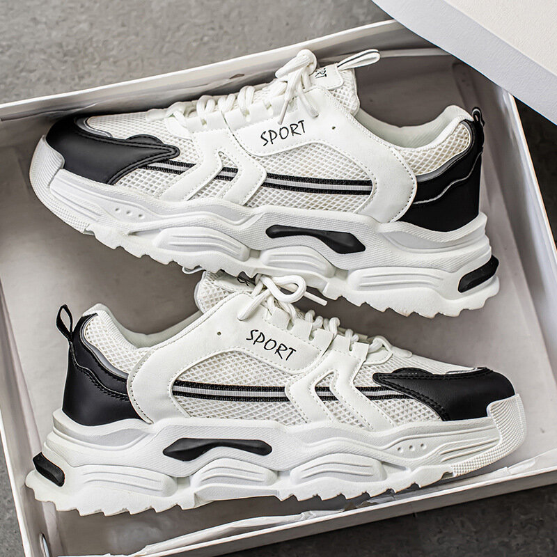 LUO Обувь мужская Летняя для подростков Белая сетчатая толстая подошва/A001 white black