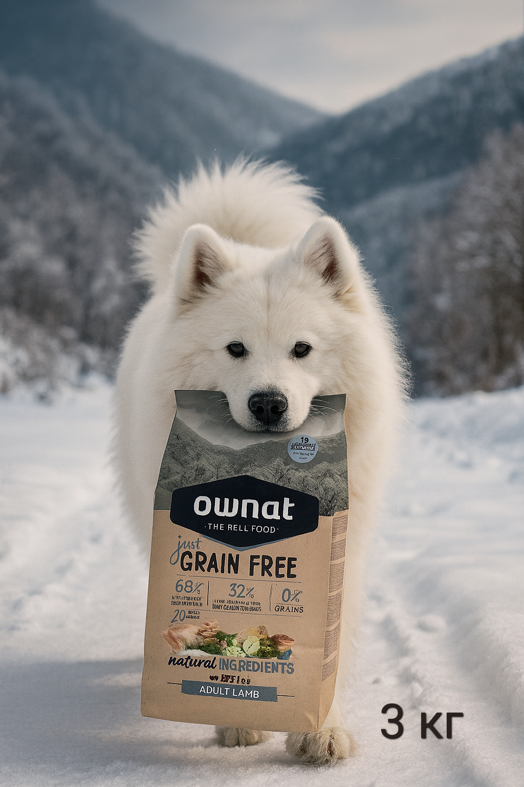 Беззерновой сухой корм Ownat Adult Grain Free, для собак с ягнёнком, 3кг