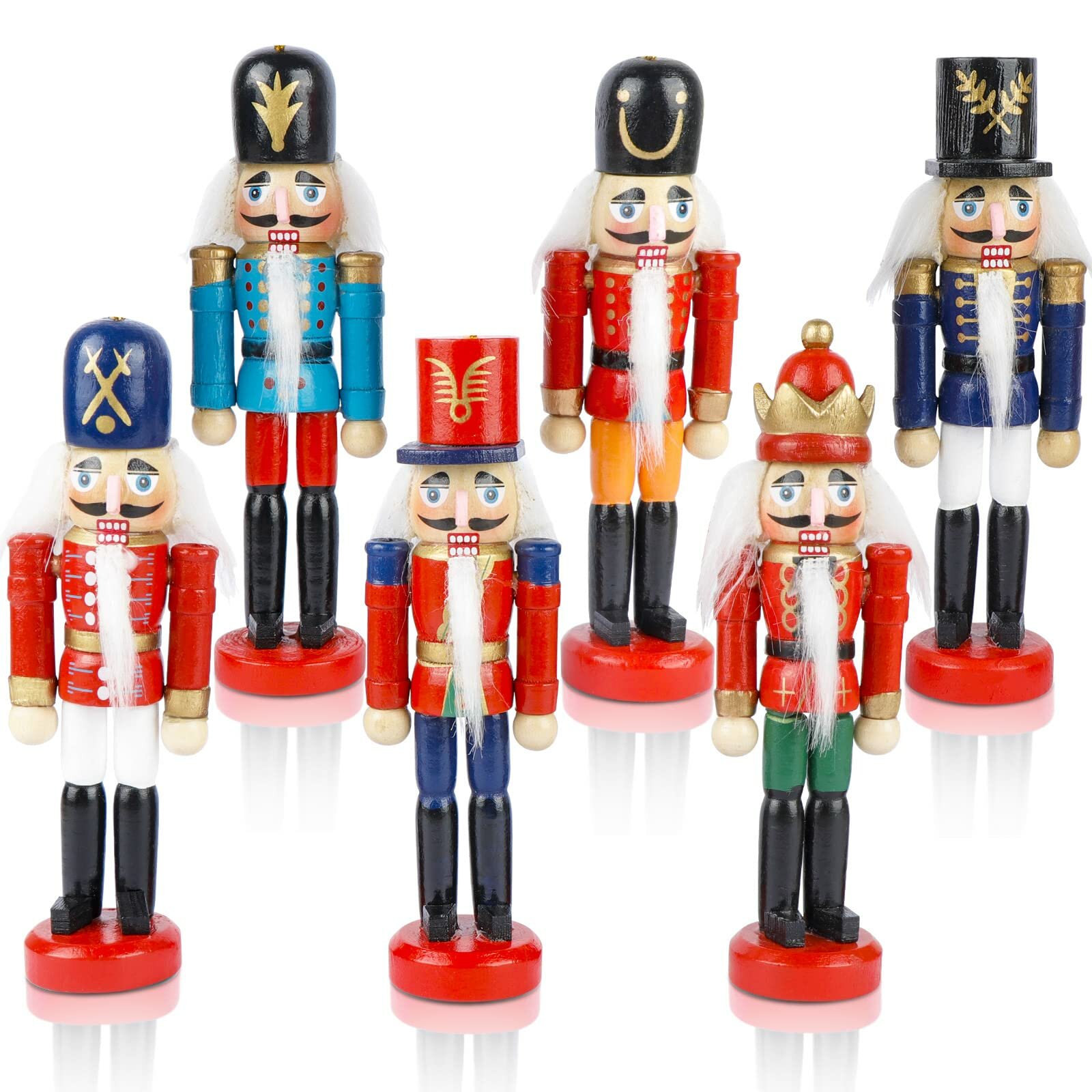 Nutcracker Christmas Decorations 6Pcs Christmas Nutcrackers Ornaments, Nutcracker Figures 5inches/12cm tall Wood material for Christmas Tree Ornaments Birthday Gift Home Party Xmas Decorations