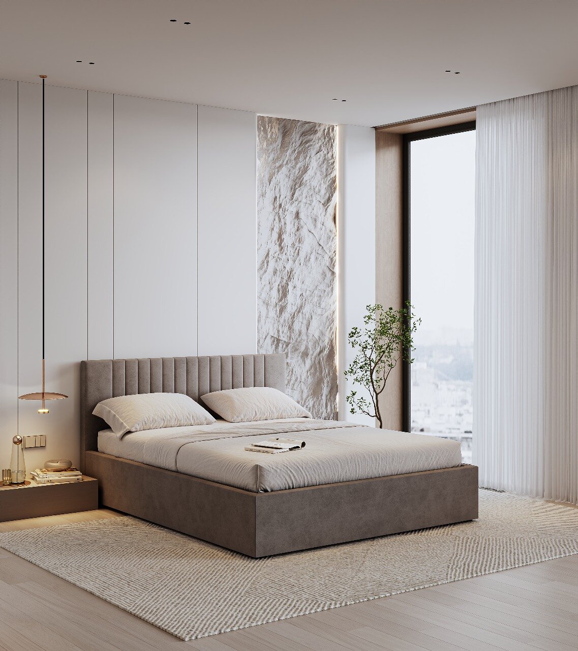 Двуспальная кровать Гранд, с подъемным механизмом, велюр Коричневый, 160х200 см, Fansa