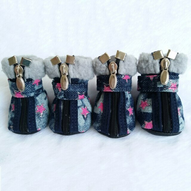Зимняя обувь для домашних животных , ботинки для собак, щенков, джинсовые, зимние, милые, нескользящие, теплая обувь для домашних животных