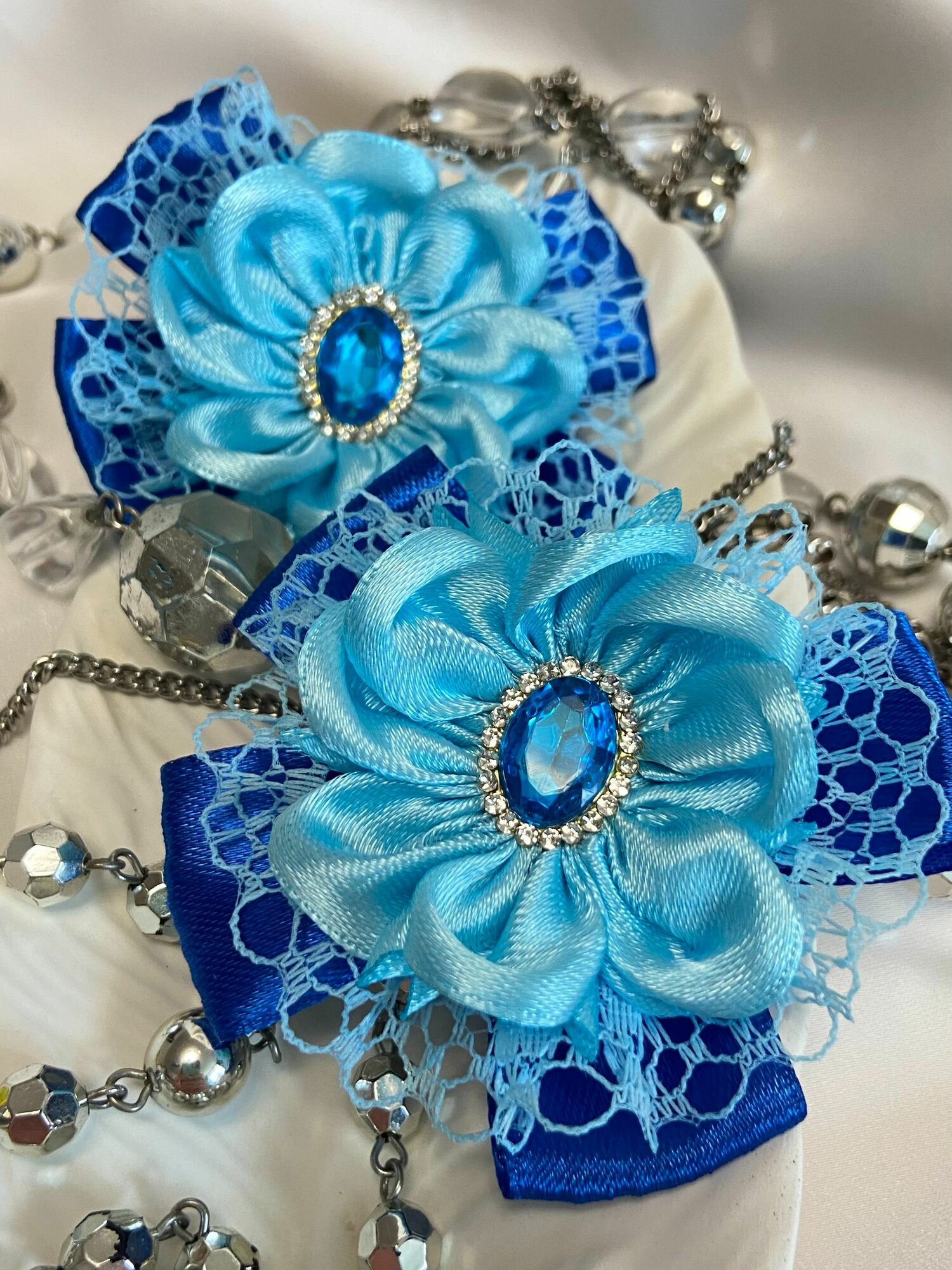 Бантики для волос, детские, для девочек, кружевные, атласные, 2 шт, синие, голубые