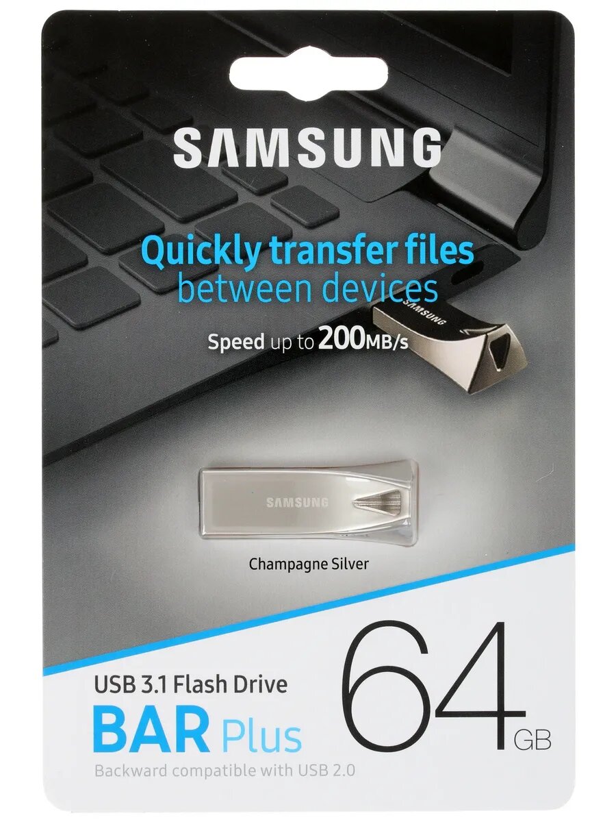Флэш накопитель 64GB BAR Plus Silver USB 3.1 [MUF-64BE3/APC/CN]