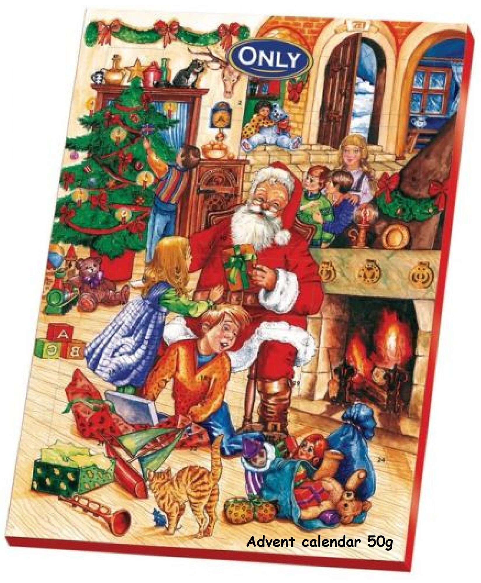 Адвент-календарь шоколадный с Дедом Морозом ретро 24 шт ONLY red