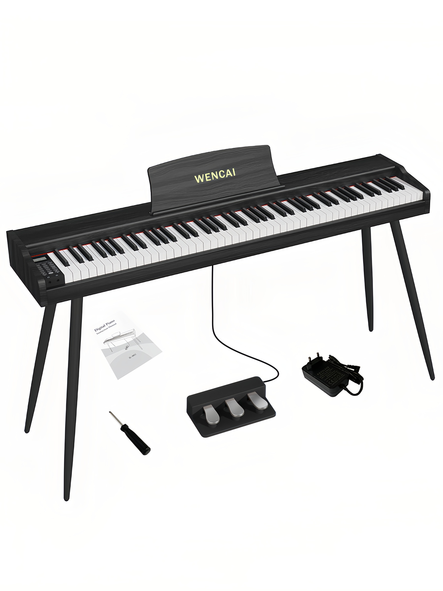 WENCAI Цифровое пианино с динамической клавиатурой и тройной педалью, с ножками для фортепиано подходит для начинающих