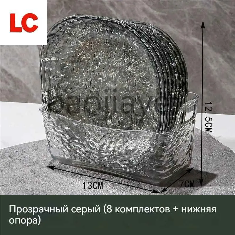 Посуда для дома пластиковая, 8 шт, включая подставку, маленькие тарелки, для фруктов, закусок, сухофруктов и т. д, серая