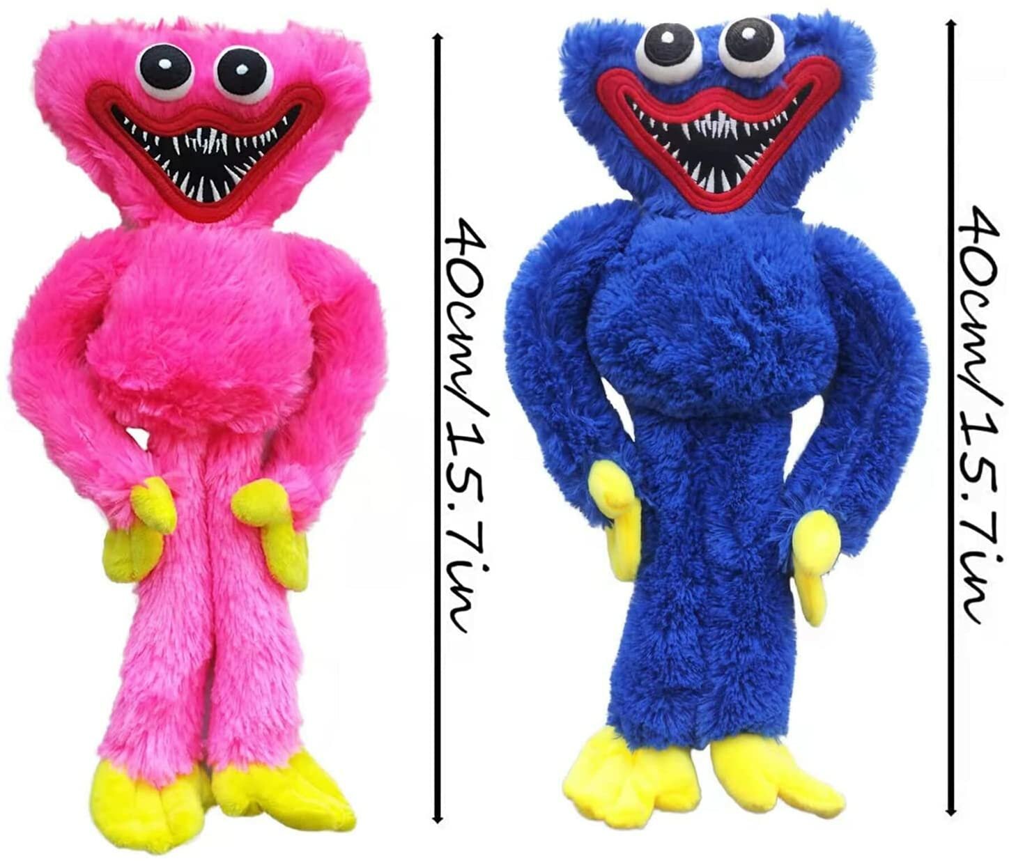 2PCS Плюшевые Игрушки Poppy Playtime Huggy Wuggys, Плюшевый Пупс Монстр Колбаса из Хоррор Игры, Подушка Друг для Игроков, 15.7 дюймов (Синий+Розовый)