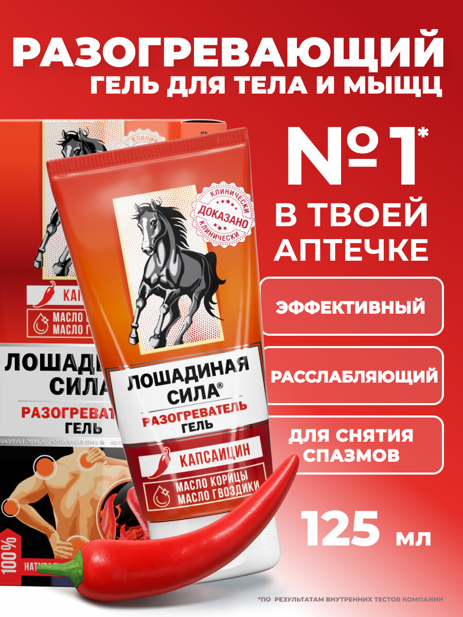 Разогревающий гель для тела и спины Лошадиная сила для суставов Разогреватель крем, мазь против боли и воспаления 125 мл