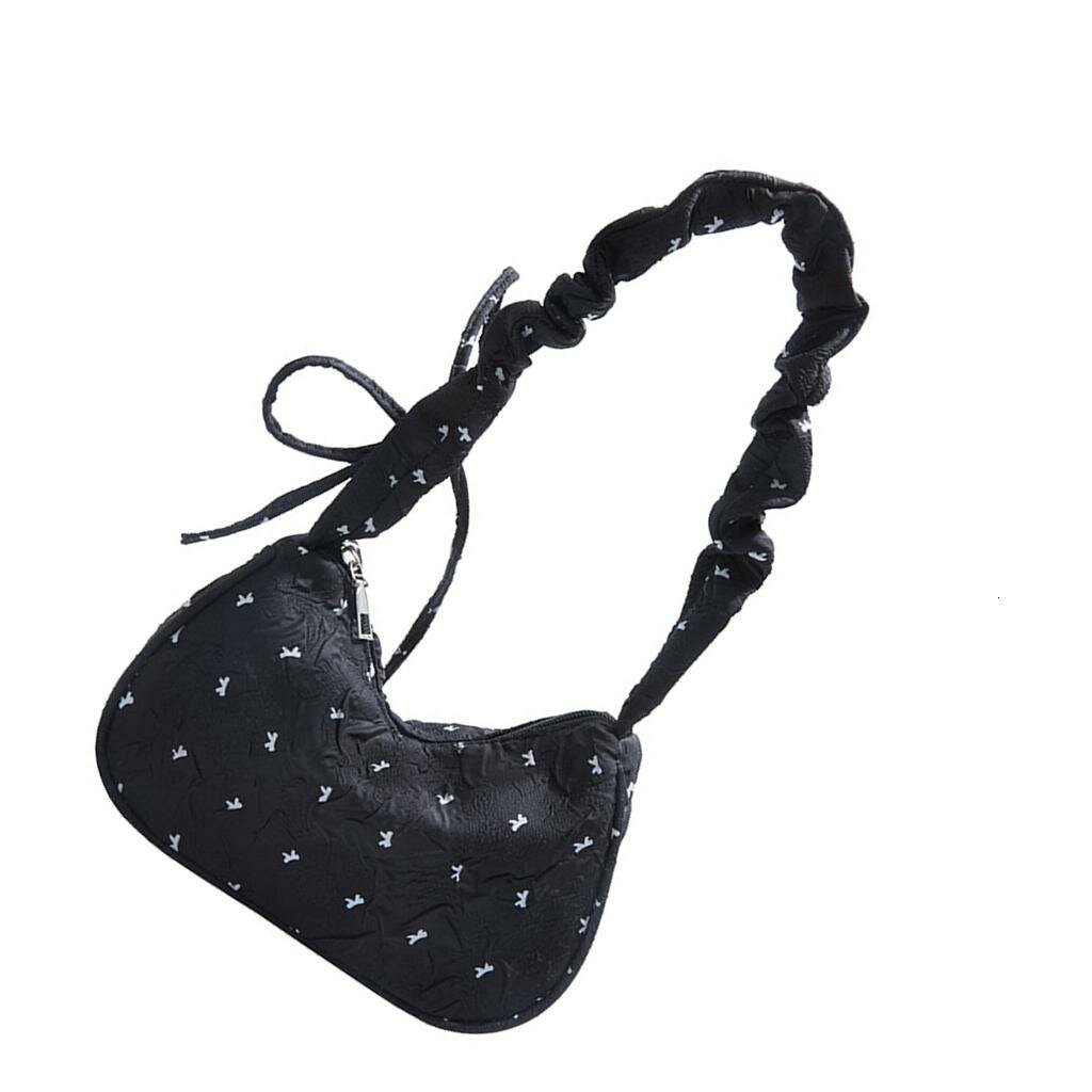 Свежая нишевая сумка с бантом, в западном стиле, красивая портативная сумочка, повседневная и легкая сумка на одно плечо для подмышек-черный