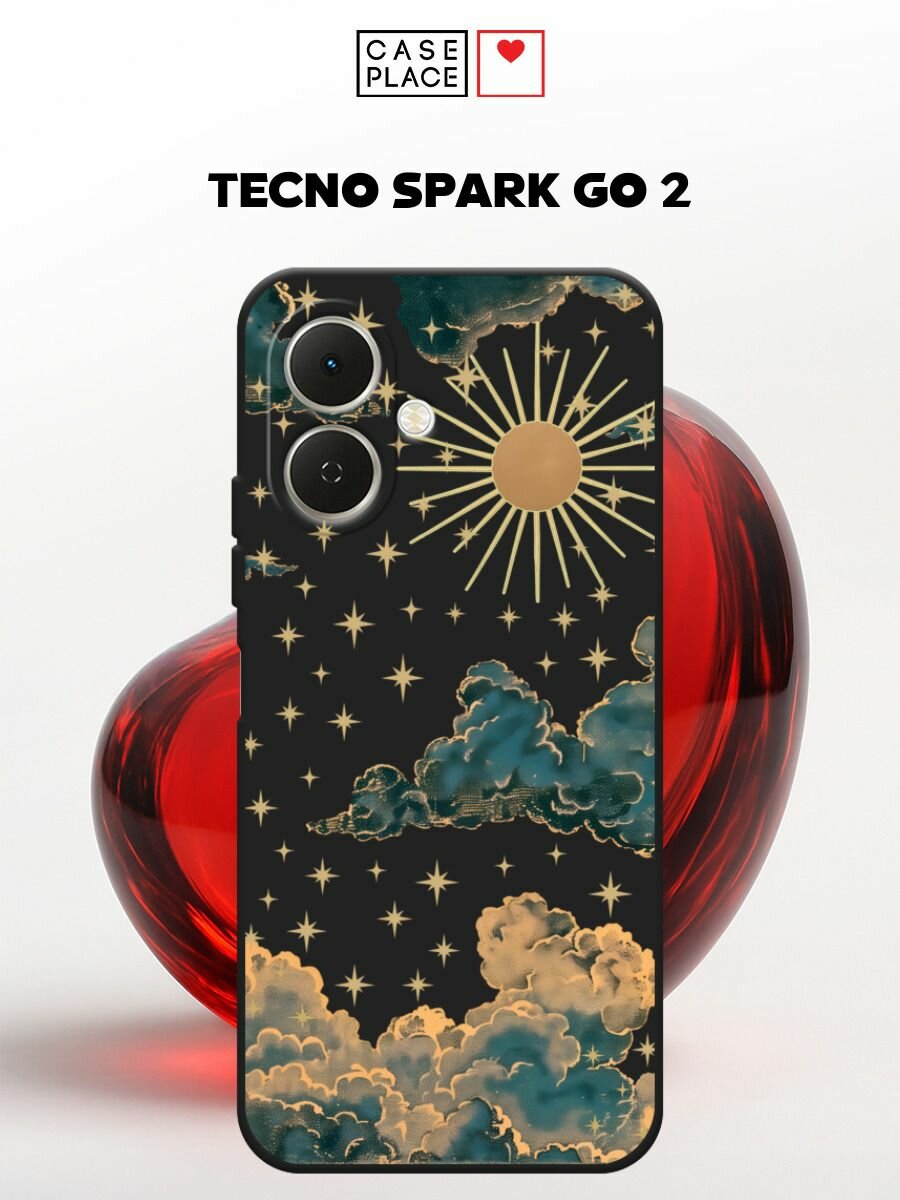 Черный матовый чехол на Tecno Spark Go 2 / Текно Спарк Го 2 с принтом Звездное небо