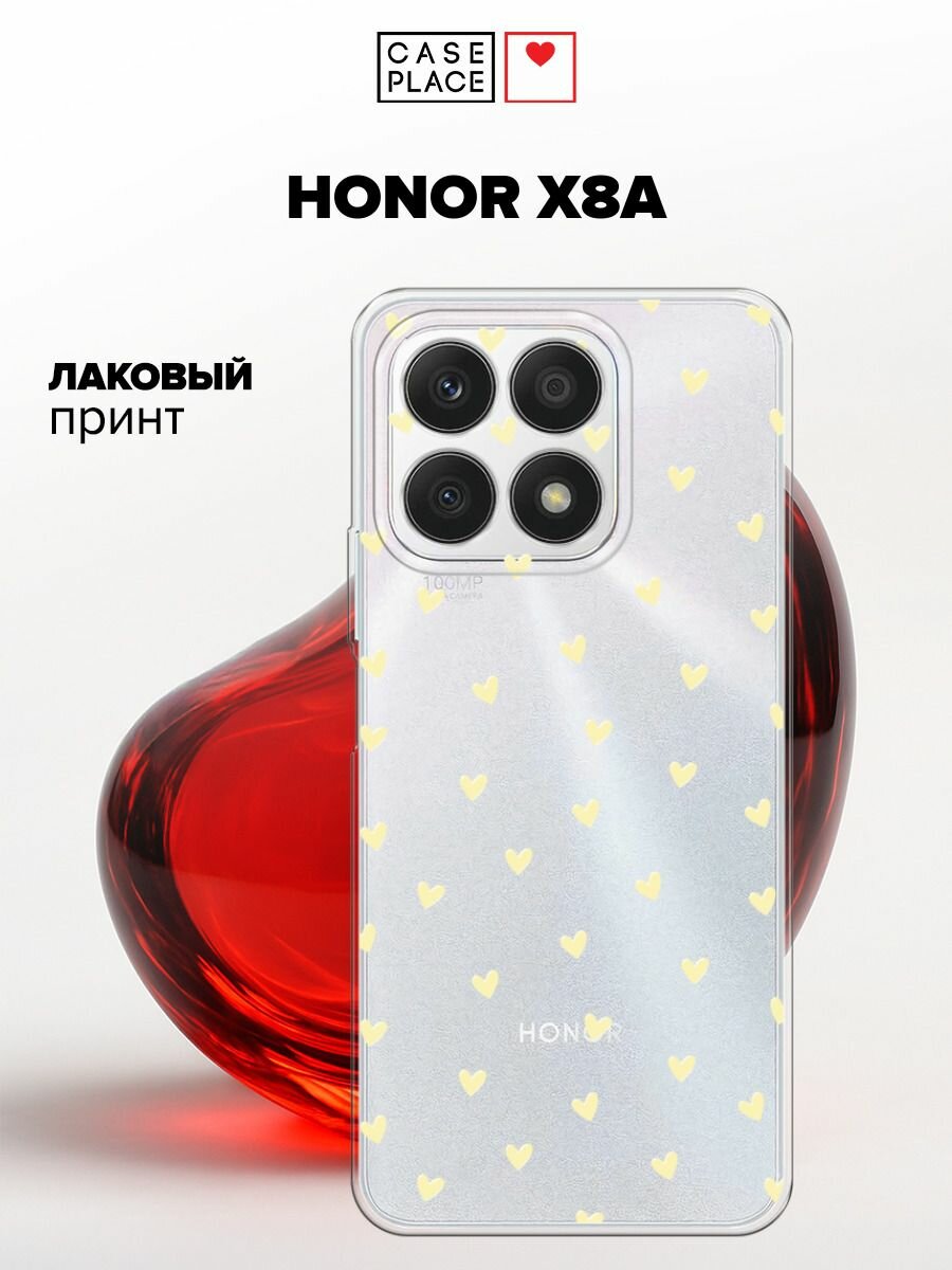 Силиконовый чехол на Honor X8A / Хонор X8A с принтом Желтые сердечки