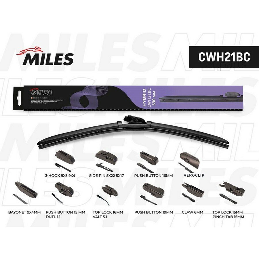 MILES CWH21BC Щетка с/о 530 мм (21") гибридная (10 адаптеров)