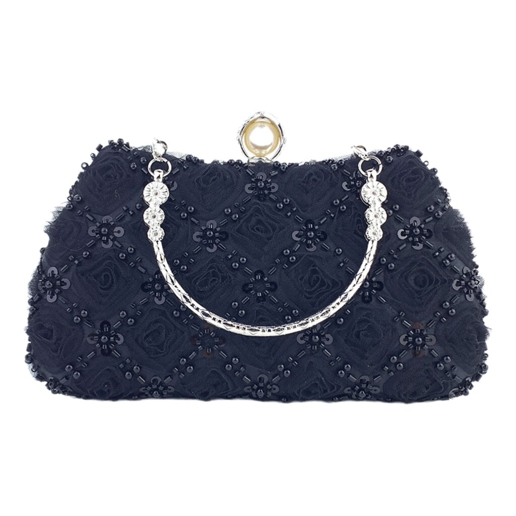 Сумка для ужина женская цветочная сумка ручной работы из бисера банкетная свадебная вечеринка с цепочкой для посыльного-черный