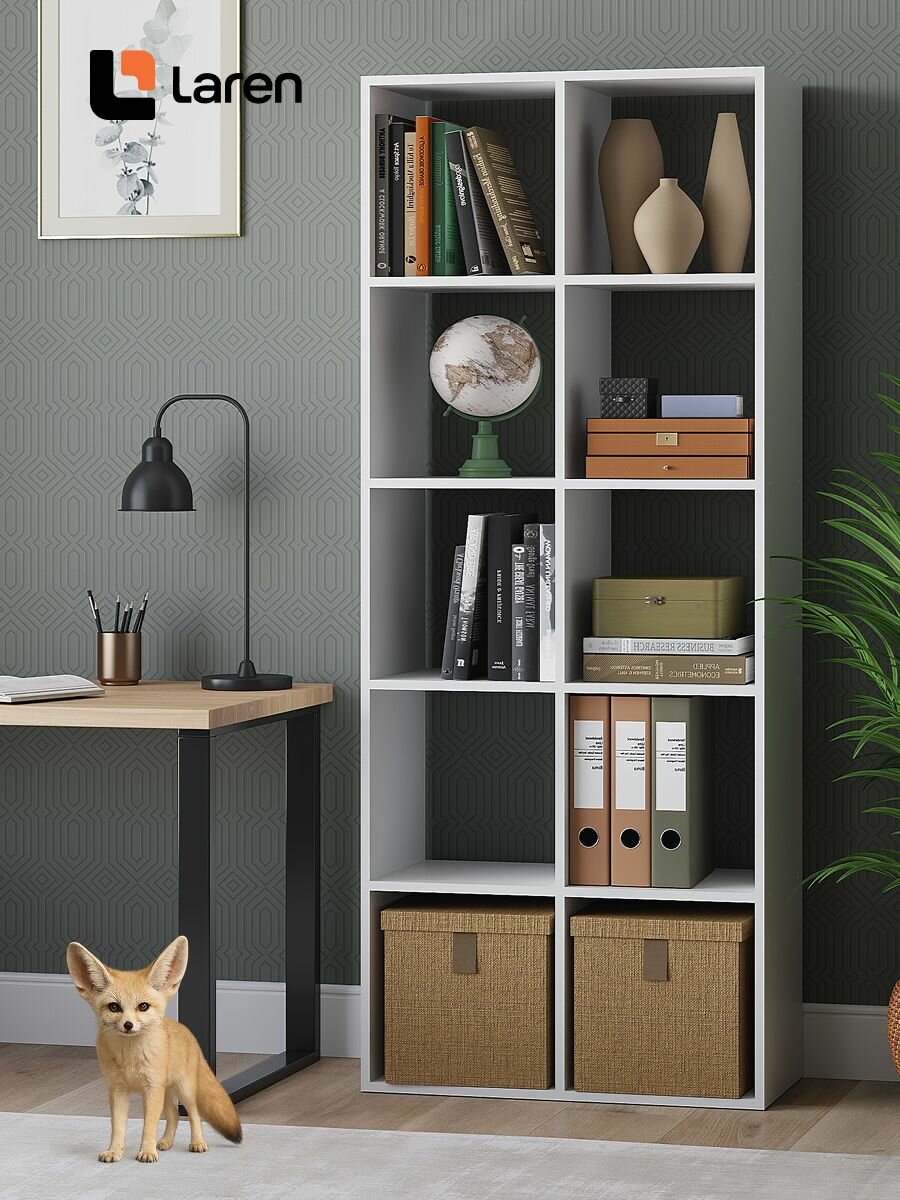 Стеллаж деревянный напольный для книг и игрушек, 10 полок, белый, 174,6х70,8х33 см