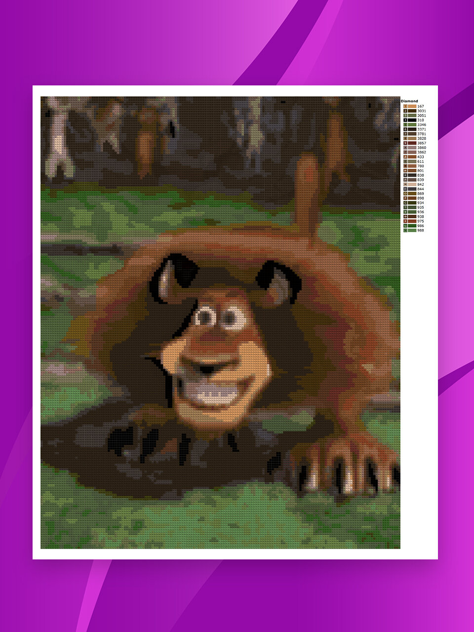 Алмазная мозаика без подрамника - вышивка - Мадагаскар - Лев Алекс 40 х 50 см