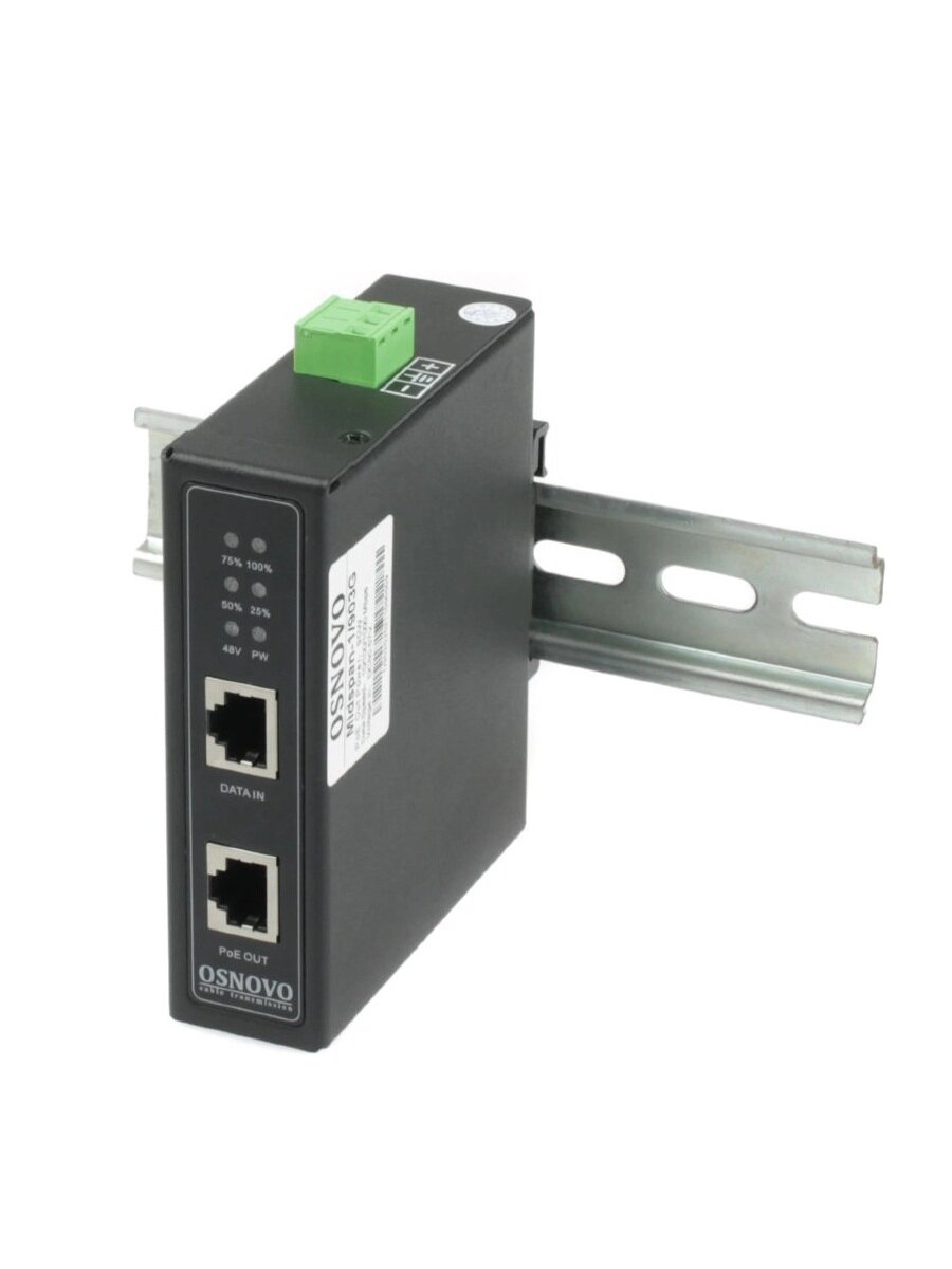 Инжектор OSNOVO Midspan-1/903G промышленный PoE Gigabit Ethernet на 90W. Соответствует стандартам PoE IEEE 802.3af/at/bt