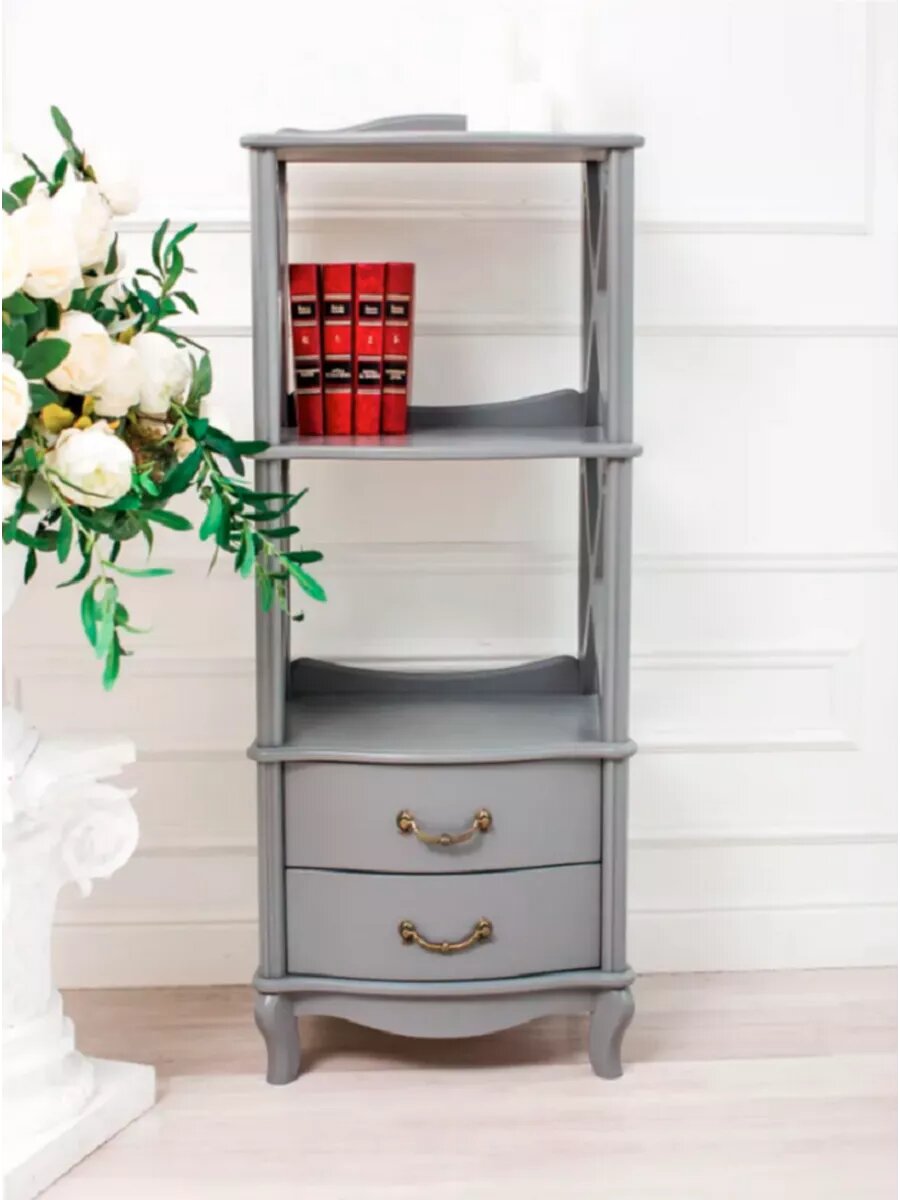 Этажерка K-home Джульетта-2, в классическом стиле, МДФ, с двумя выдвижными ящиками и открытыми полками, цвет серый ясень