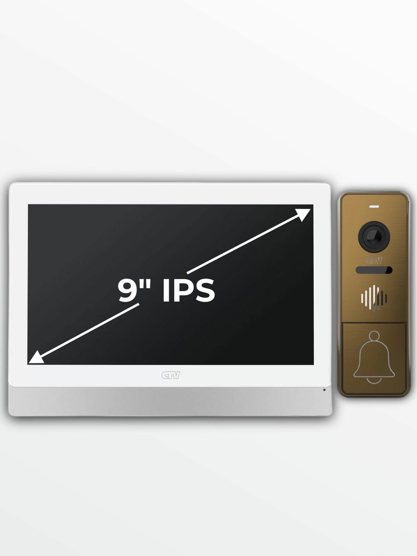Комплект WiFi видеодомофон для квартиры: монитор 9" CTV-M5904AI (W) + вызывная панель CTV-D4005 (Br), для дома или офиса, управление со смартфона, AI-функции, подключение к подъездному домофону