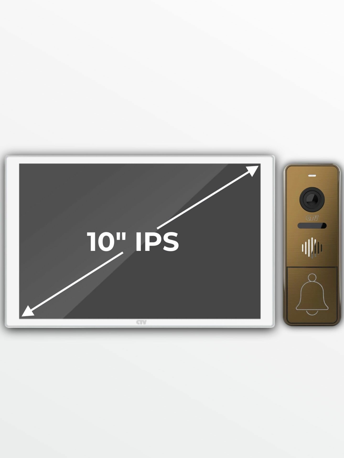 Комплект WiFi видеодомофон для квартиры: монитор 10" CTV-M5121 Q (W) + вызывная панель CTV-D4005 (Br), для дома, офиса, Ai-детекция, функция видеорегистратор, подключение к подъездному домофону