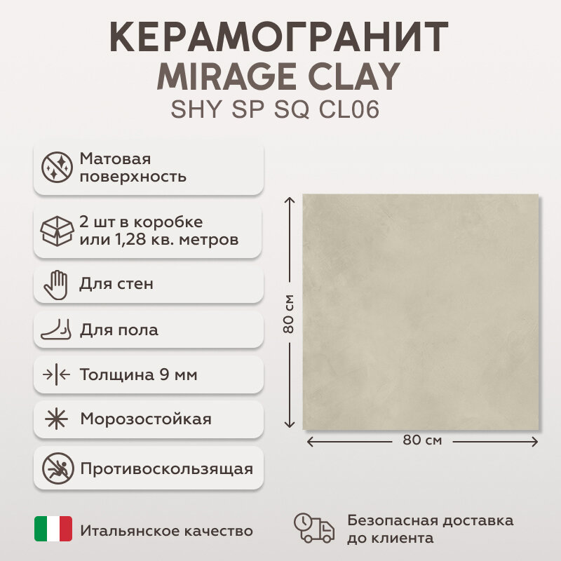 Керамогранит MIRAGE CLAY SHY CL06, 80x80 см, 1,28 кв. м. (2 шт в упак), под бетон