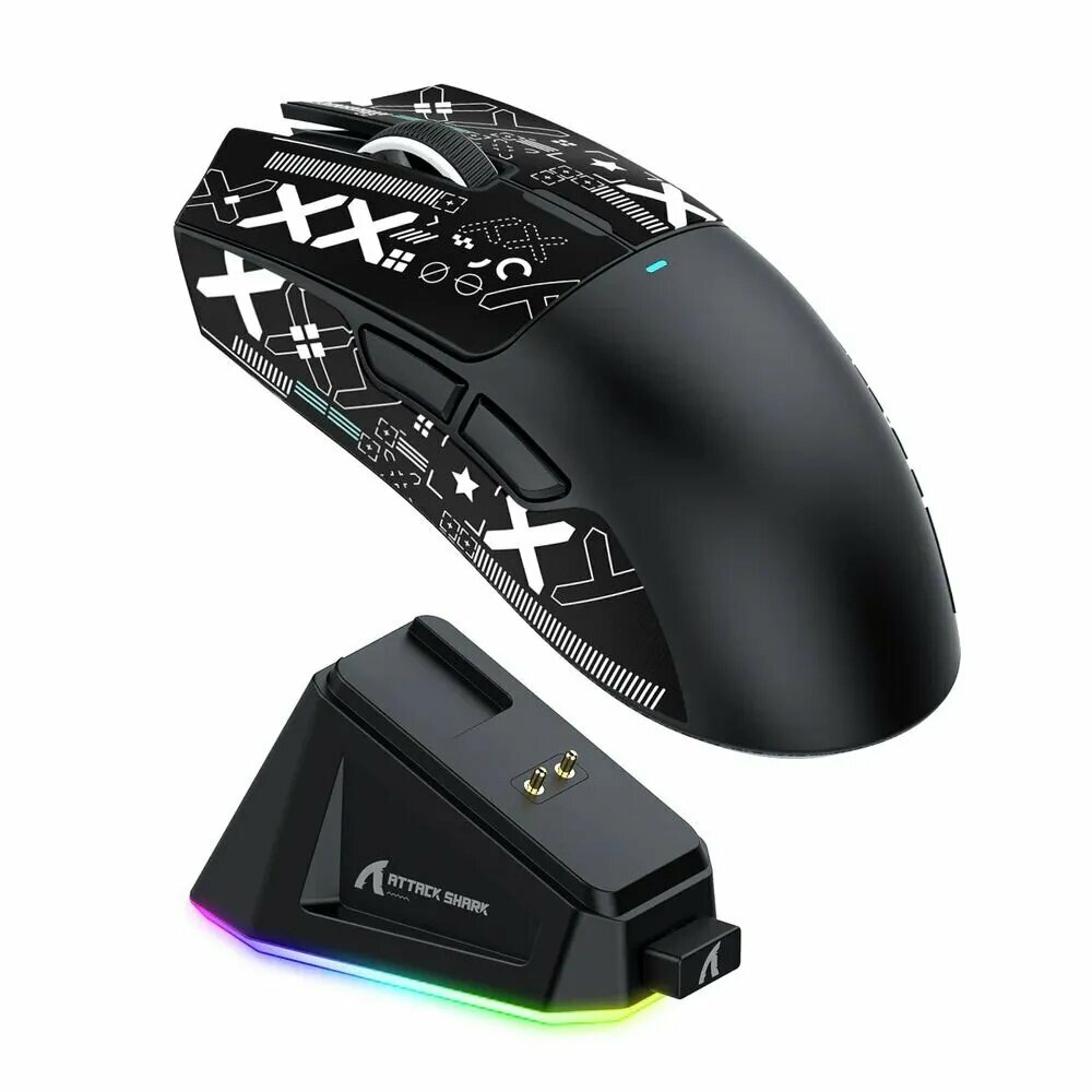 ATTACK SHARK Игровая мышь беспроводная Беспроводная игровая мышь ATTACK SHARK X11 с зарядной док-станцией, черный матовый