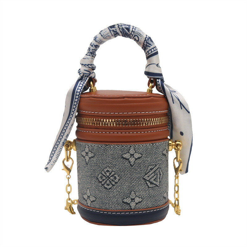 Детская модная сумка в цилиндрической форме с принтом из пульки для школьных ежедневных нужд джинс