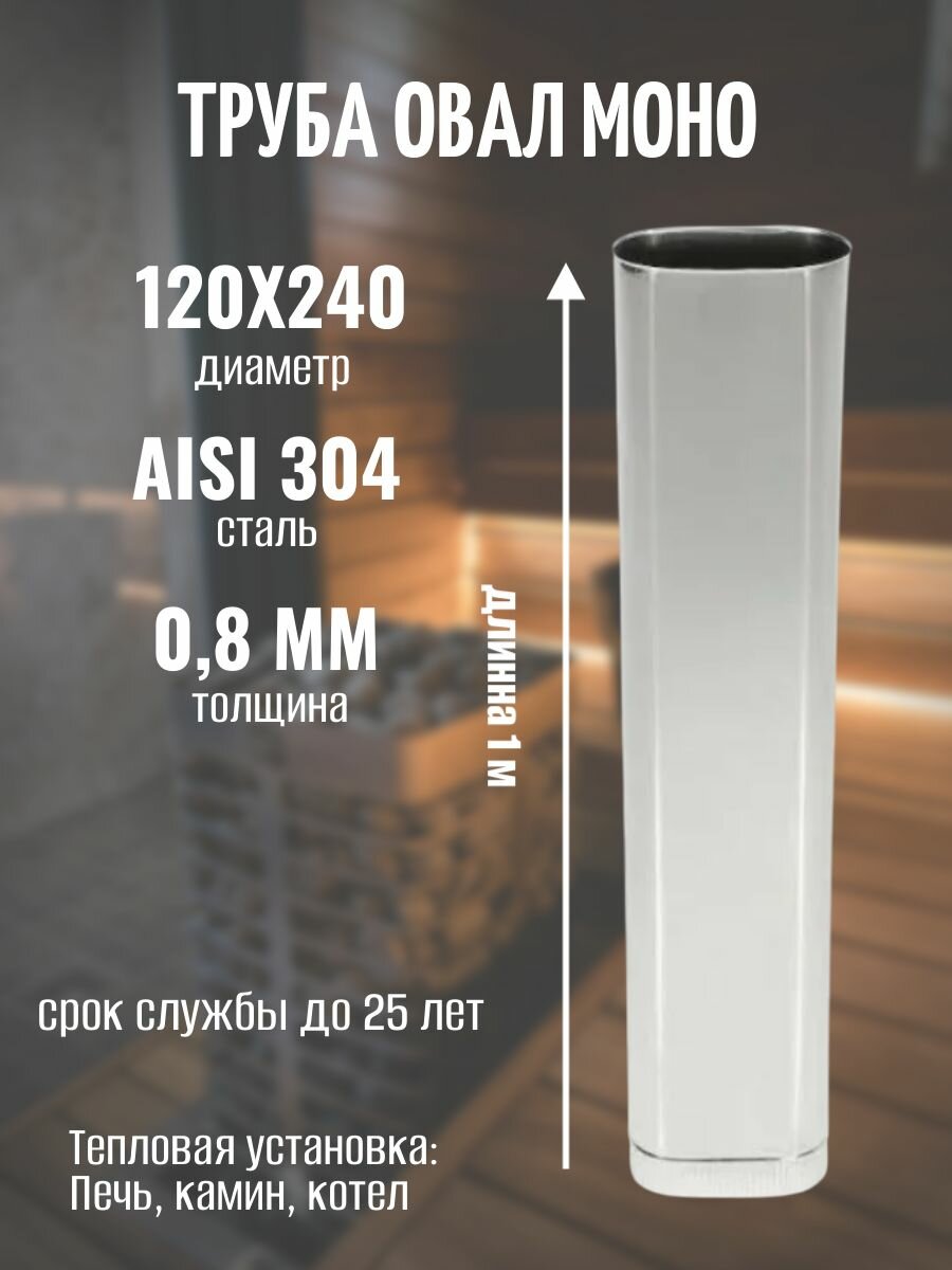 Труба овал моно L1000 120х240, AISI 304, 0,8мм (ТиС)