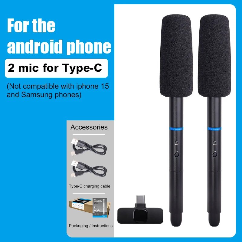 Беспроводной ручной микрофон для интервью 2 mic for Type-C