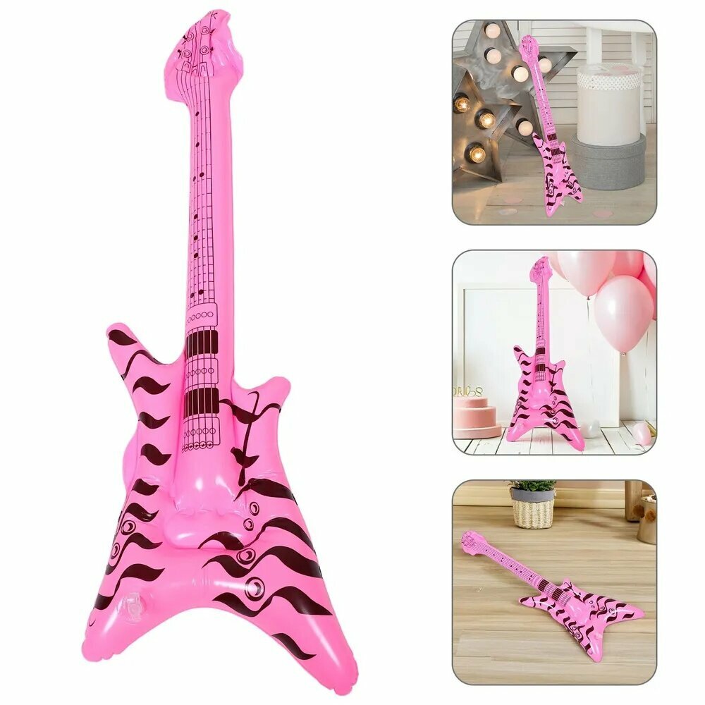 Надувная розовая гитара из пвх для детских игр и ролевых вечеринок в стиле рок