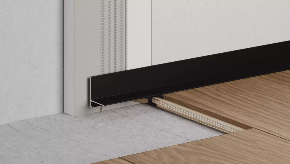 Микроплинтус L-Образный для Пола Лайн Ликорн C-05.25.3L Черный в Комплекте с Пружинами В26хТ16хД2500 мм / DeArtio.