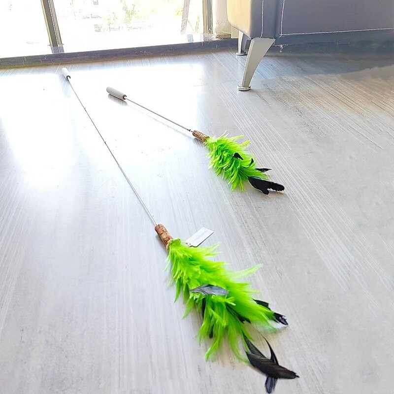 Кошачья игрушка супер-длинный стек с куриным хвостом/страусиные перья. Коктейльный цветок кот забавная палочка зеленый