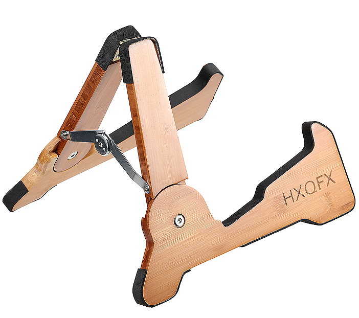 Стойка для гитары деревянная складная, держатель для гитары портативный, подходит для электрогитар, акустических гитар, укулеле, басов (HXQFX матовая деревянная стойка для гитары), материал бамбук, цвет как показано, размер 272*226*220мм, количество 1 шт.