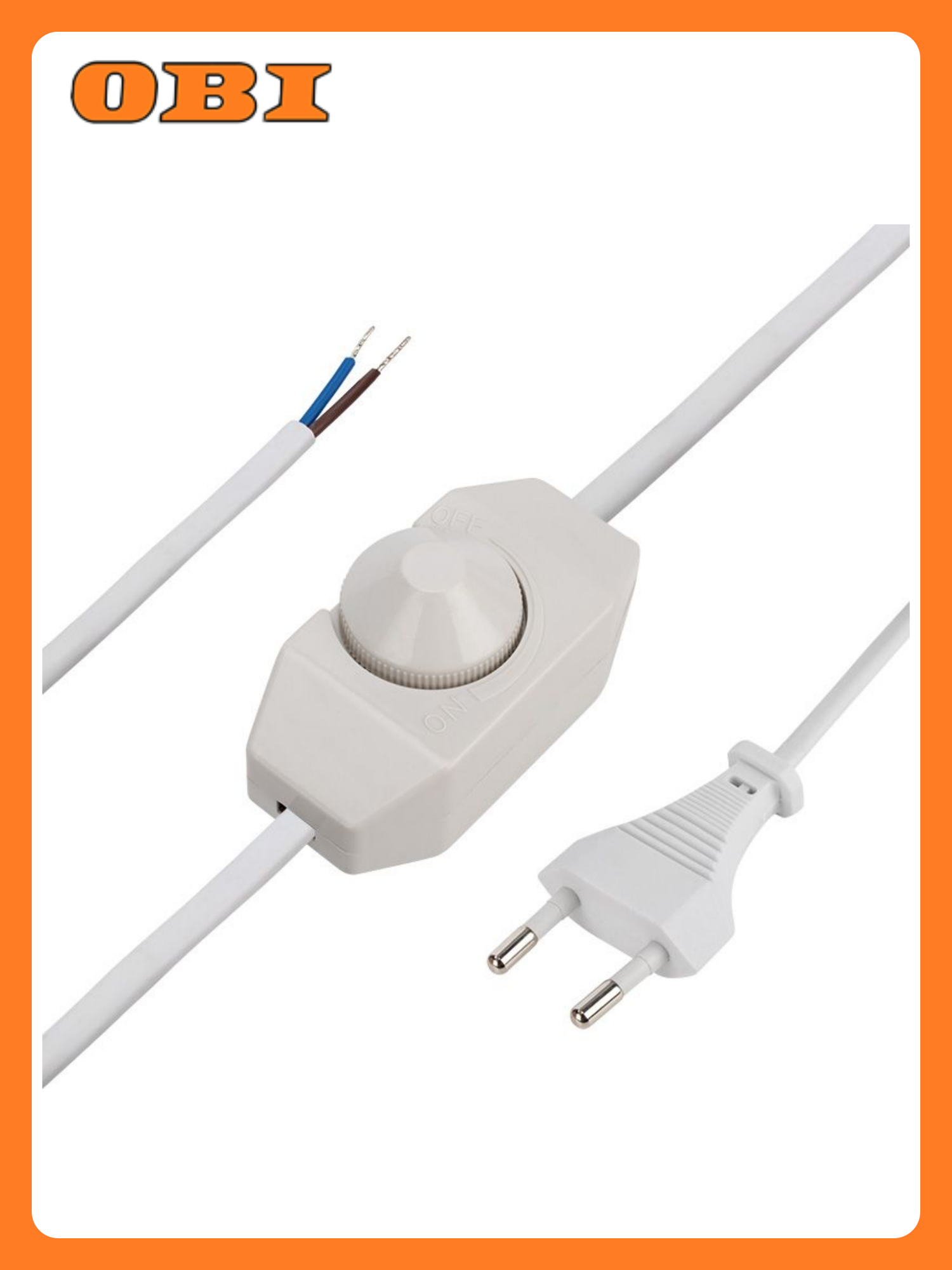 Сетевой шнур с диммером, 2х0,75 мм², 2 м белый REXANT