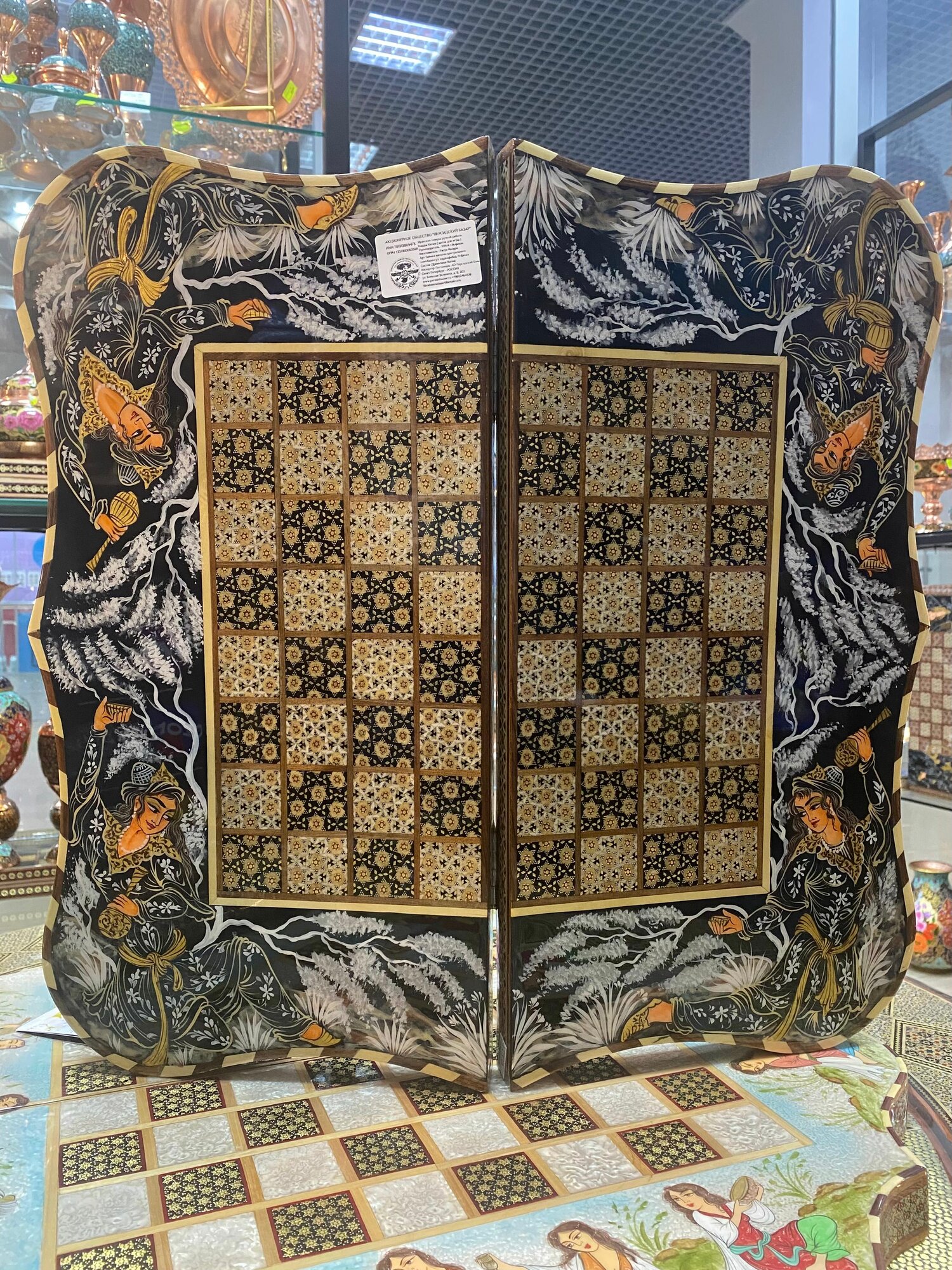 Шахматы-нарды Персидский базар "Хатам" Иран, ручная работа, с миниатюрами, деревянная инкрустация из натуральных материалов