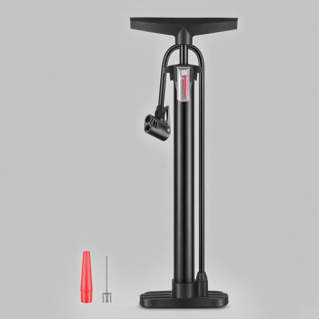 Футовый насос для велосипедных шин 160PSI, портативный, черный, сталь+нейлон+ПП, длина шланга 510мм, размер 415*157*140мм, вес 404г, для велосипедов, электровелосипедов, мотоциклов, мячей, комплект: 1 насос, 2 насадки