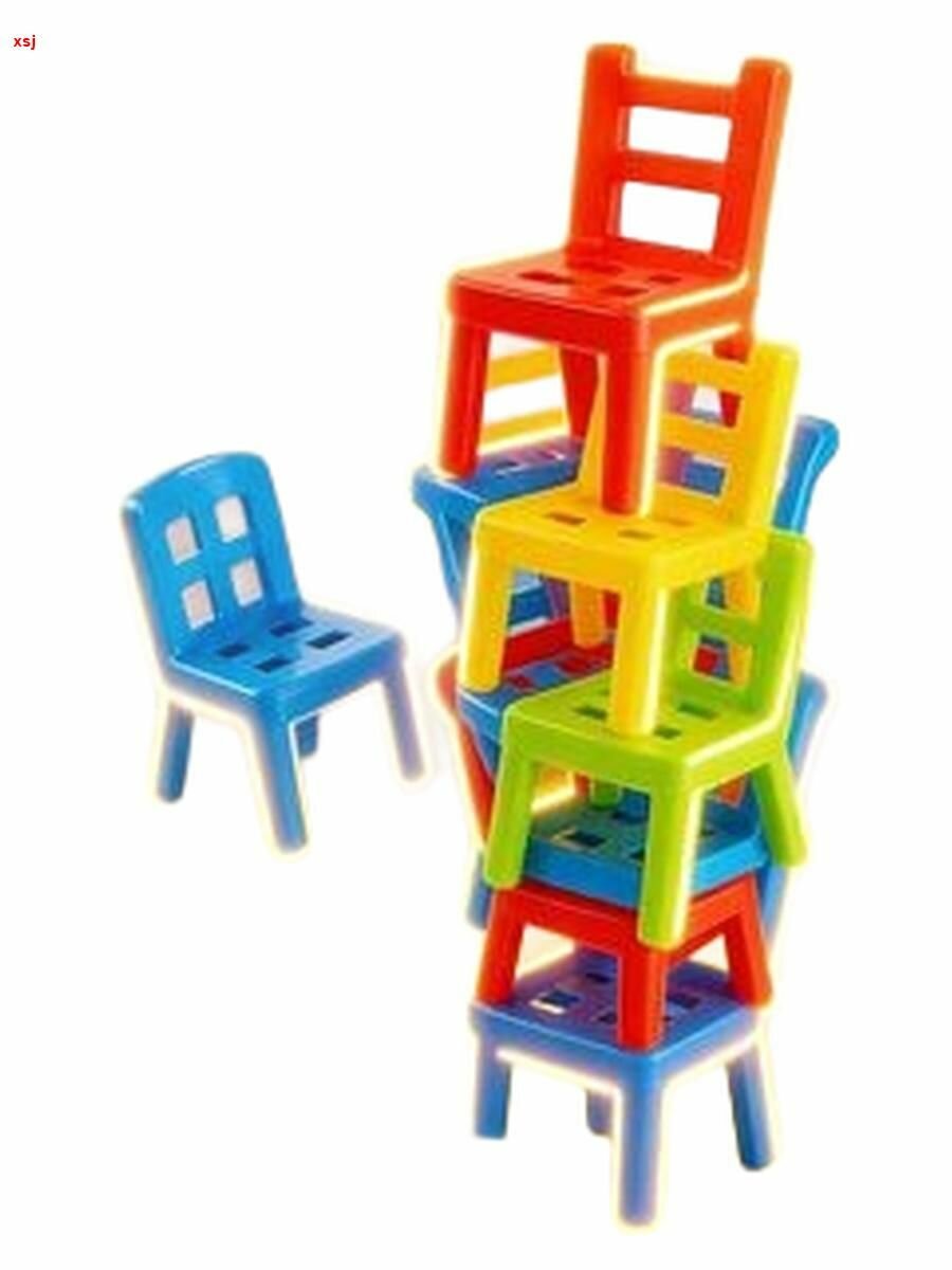 Стульчики На 4 ногах / Настольная игра башня для детей Лас Играс / 70 стульев, на равновесие для двоих или компании