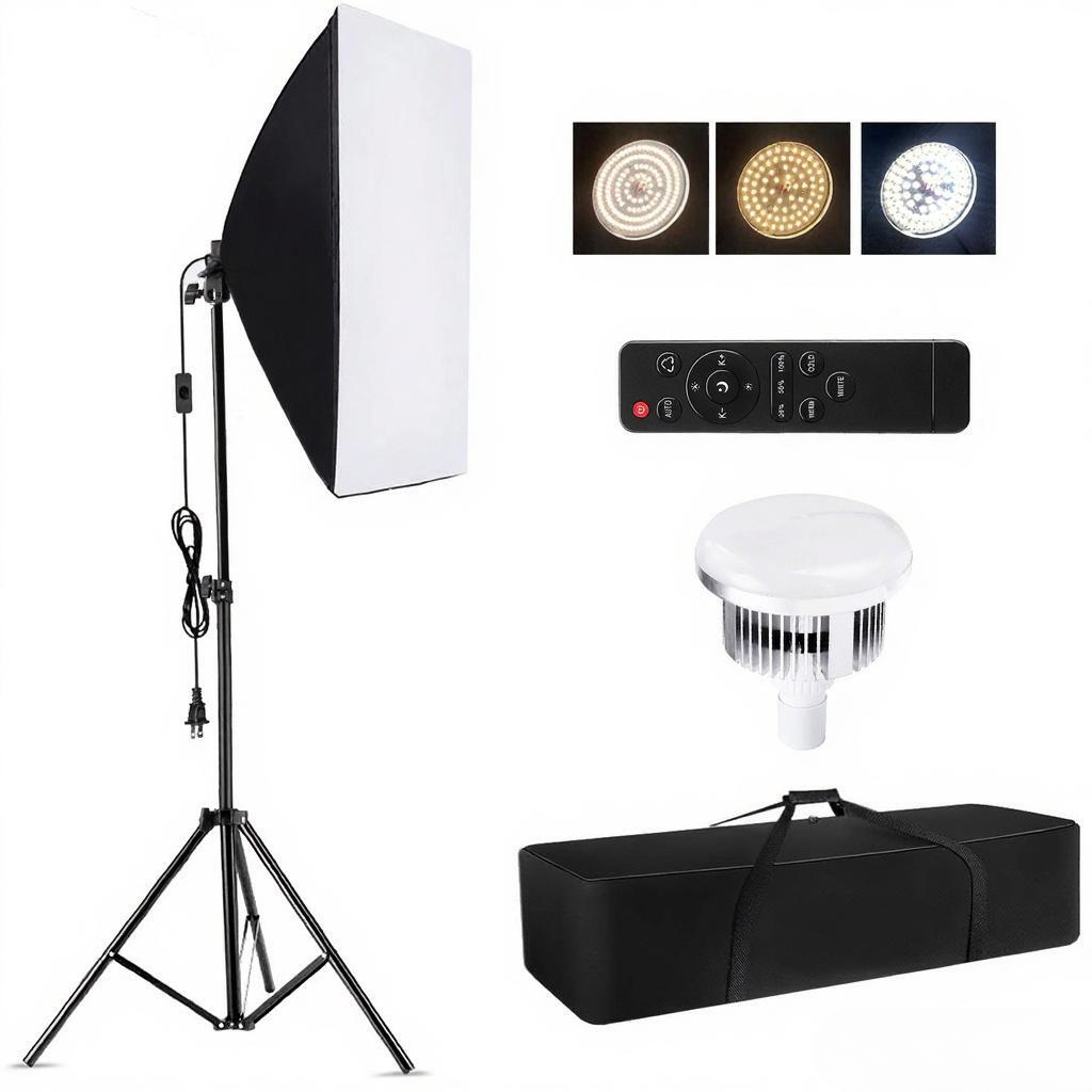 Набор для студийной фотографии софтбокс и светодиодная лампа 85W 3000K-6000K двухцветная температура: 1 лампа + 1 софтбокс 50x70cm + 1 штатив 2M + 1 пульт дистанционного управления + 1 сумка для переноски
